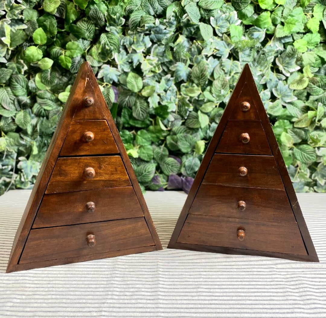 Beautiful Unique Solid Wood Triangle Shaped Multi Drawer Trinket ...