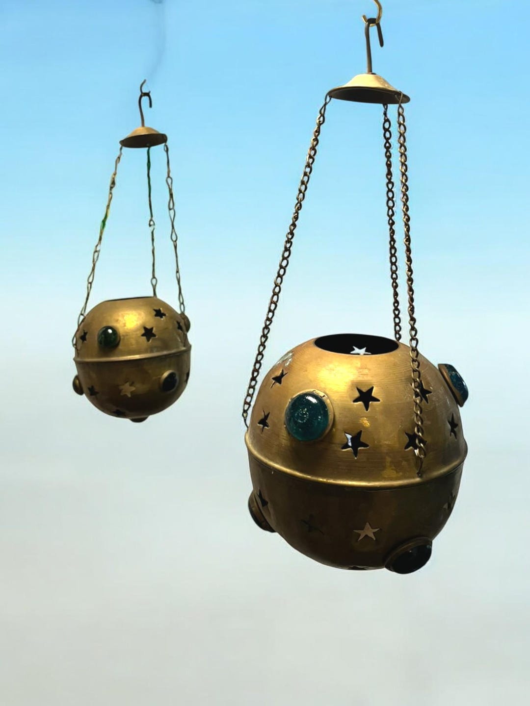 Antique Solid Brass Oval Shaped Hanging Comet Lanterns Candleholder ...