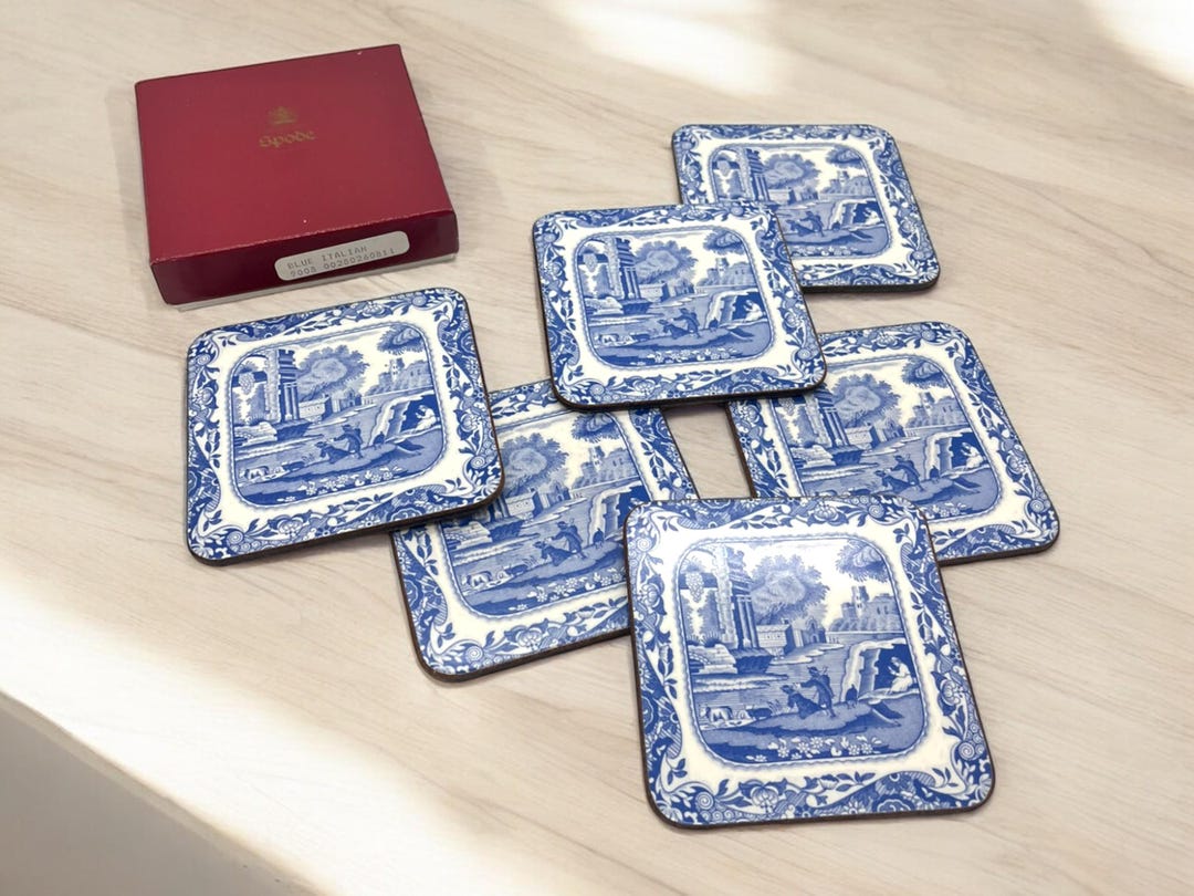 Spode Blue Italian Vintage 6 Square Coasters Original Box Unused - Etsy
