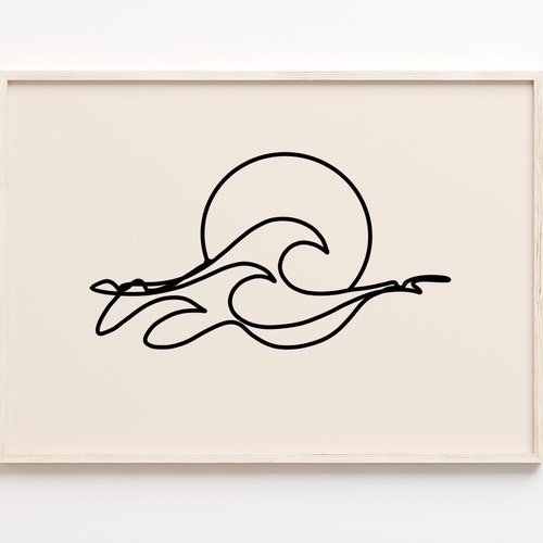 Wave Line Art Print Fine Line Art Poster Neutral Art - Etsy