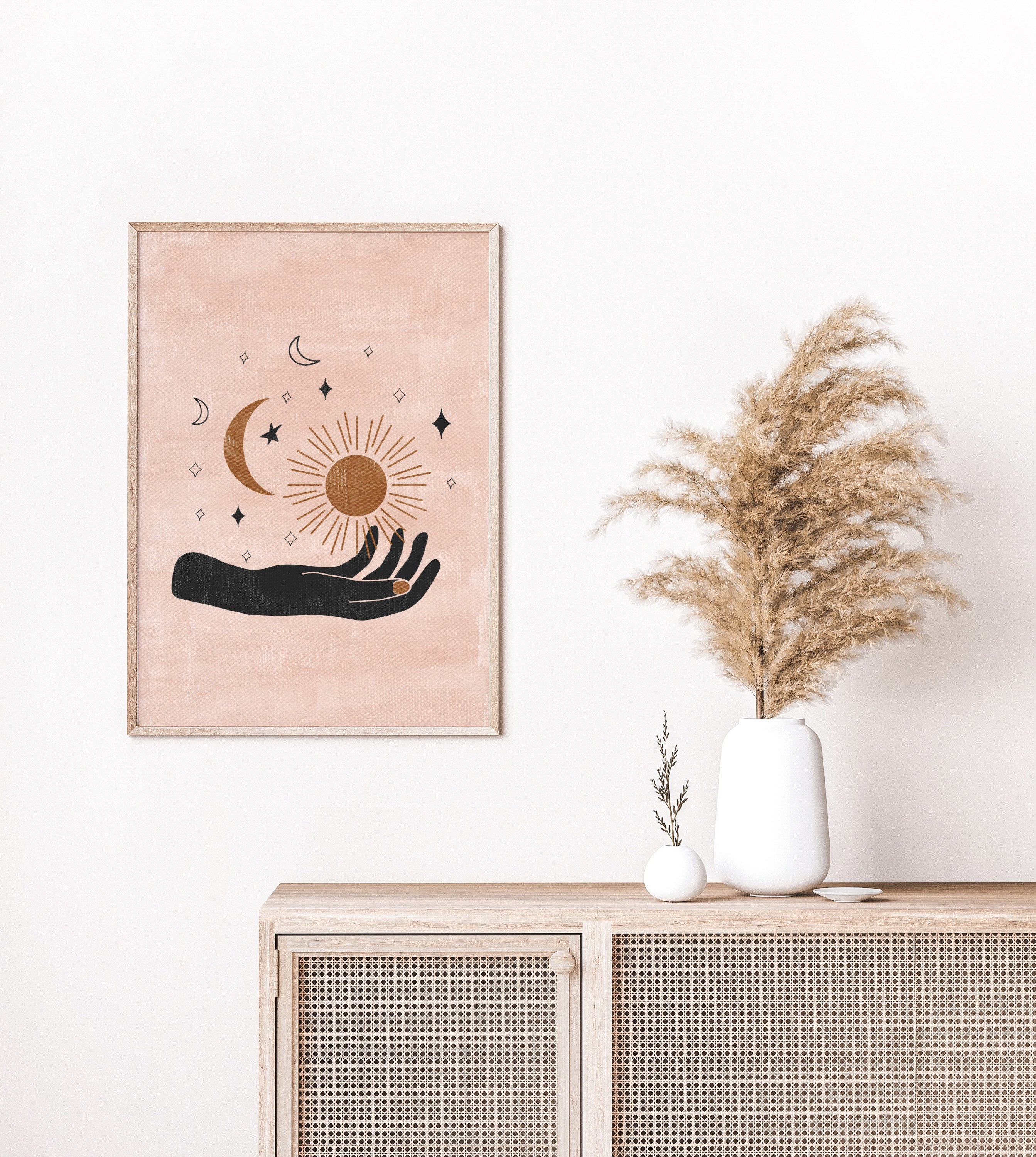 Stars Moon Boho Art Celestial Stars Print Lunar Boho Art | Etsy