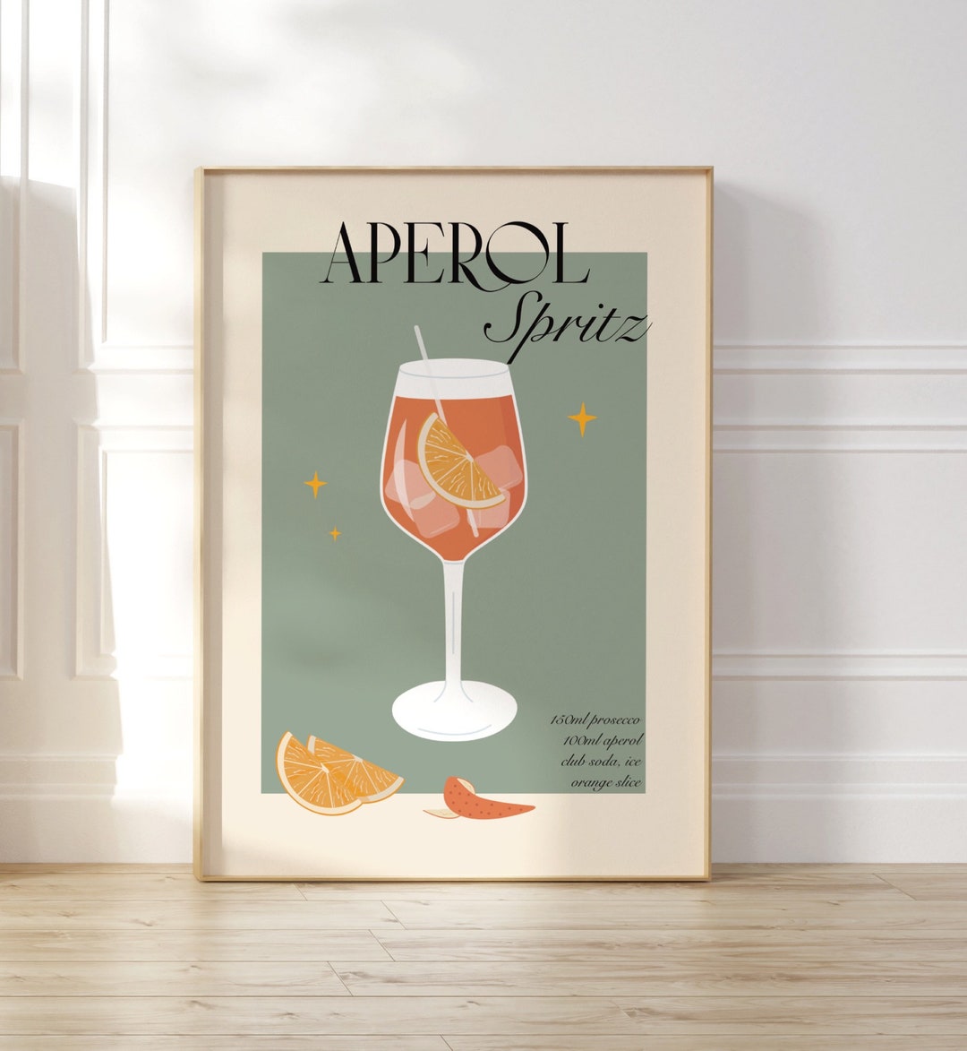 Aperol Spritz Retro Cocktail Print, Retro Drink Recipe Colourful Art ...