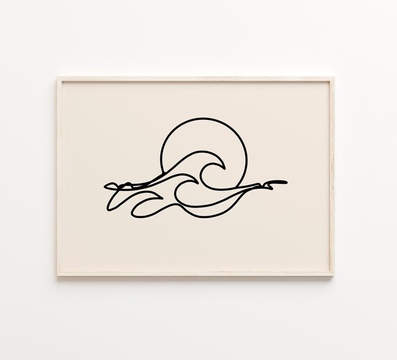 Wave Line Art Print Fine Line Art Poster Neutral Art - Etsy