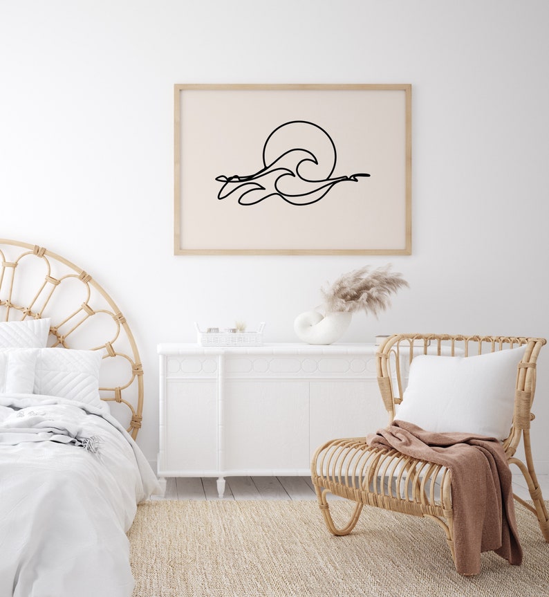 Wave Line Art Print | Fine Line Art Poster | Neutral Art | Modern Boho ...