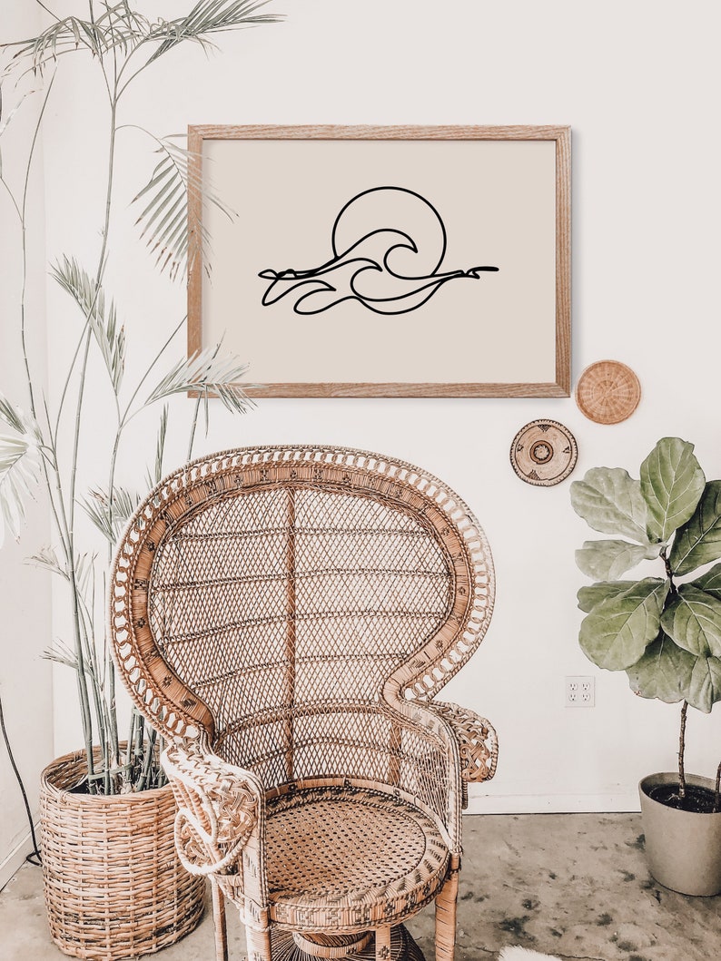 Wave Line Art Print | Fine Line Art Poster | Neutral Art | Modern Boho ...