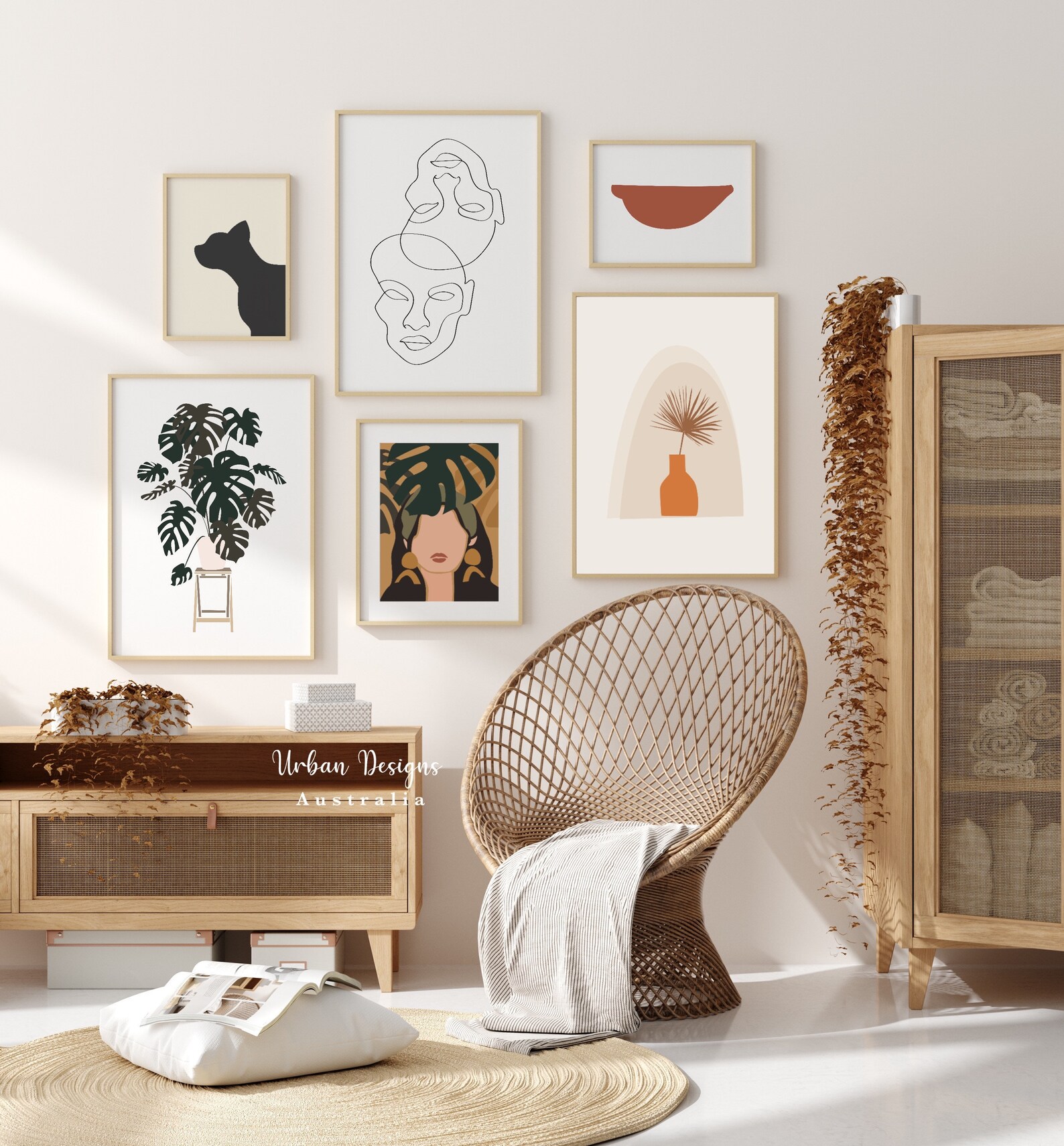 Boho Abstract Set of 6 Prints Fine Line Print Gallery Wall - Etsy Australia