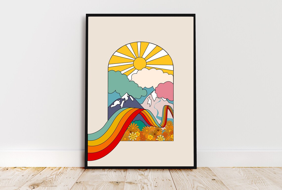 Psychedelic 70s Print | Retro Vintage Wall Art | Abstract Landscape Art ...