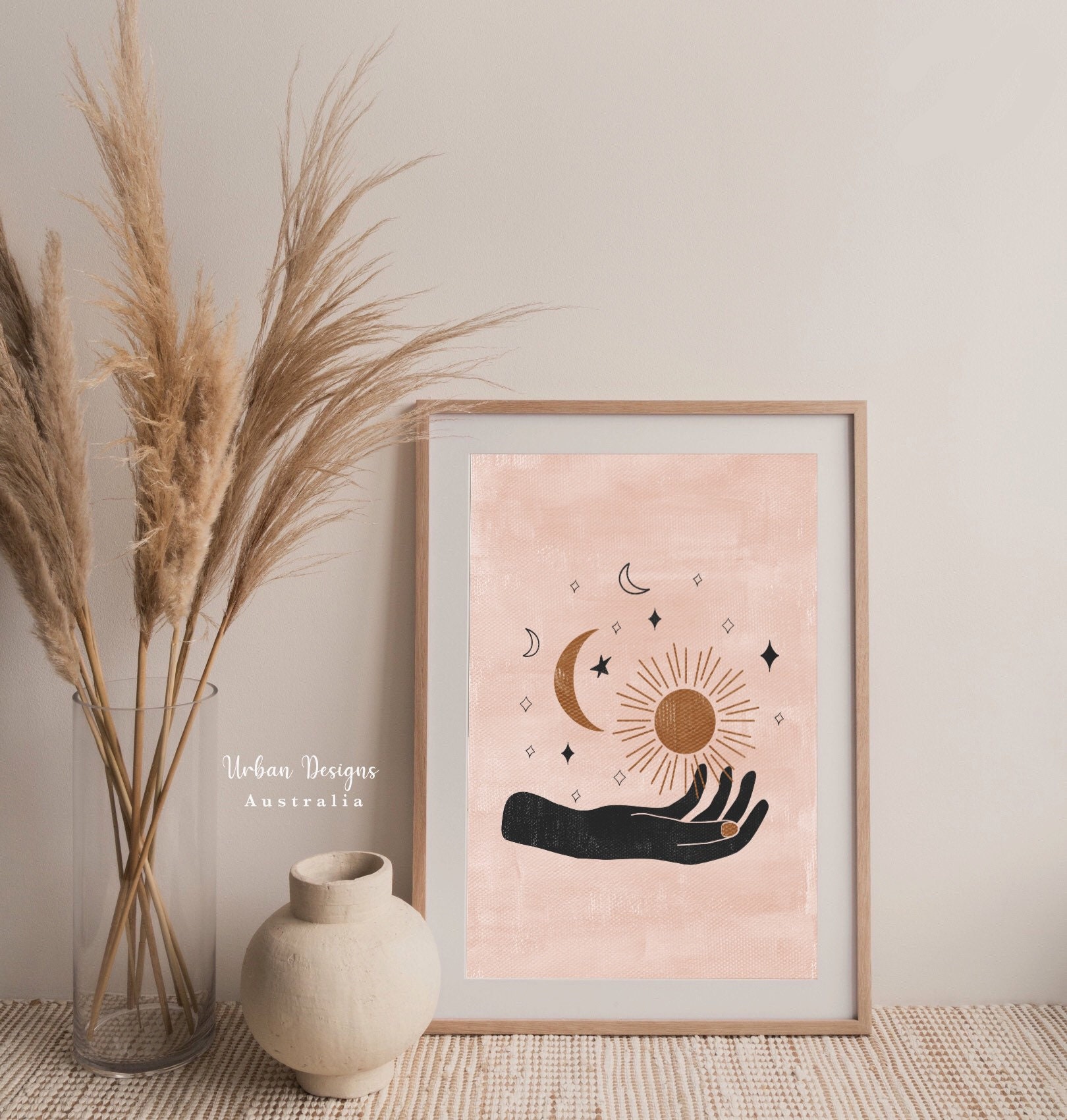 Stars Moon Boho Art Celestial Stars Print Lunar Boho Art | Etsy