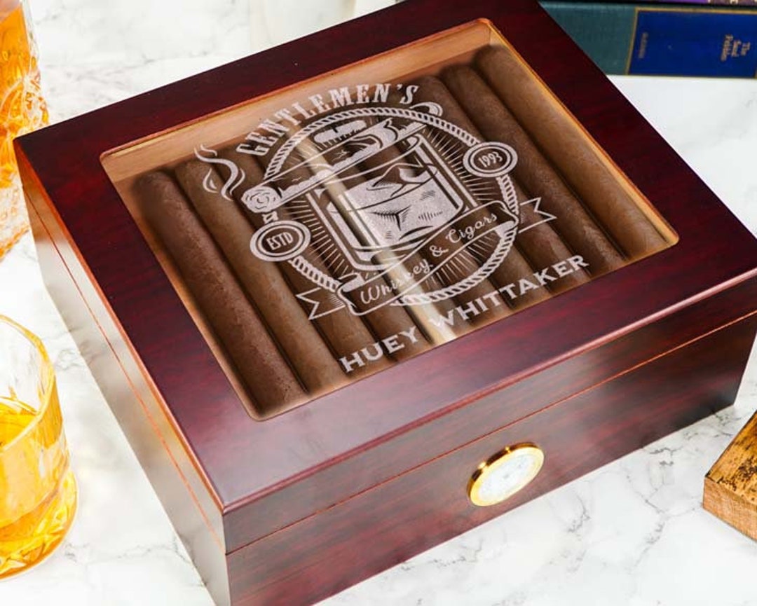 Engraved Glass Top Cigar Humidor, Personalized Cigar Box, Custom ...