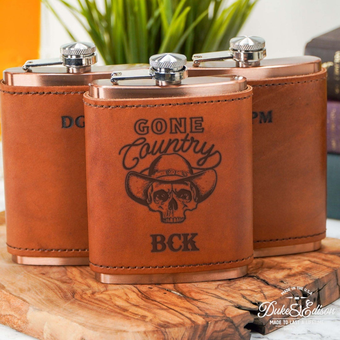 Custom Engraved Brown Leather Hip Flask for 90s Western Connoisseurs ...