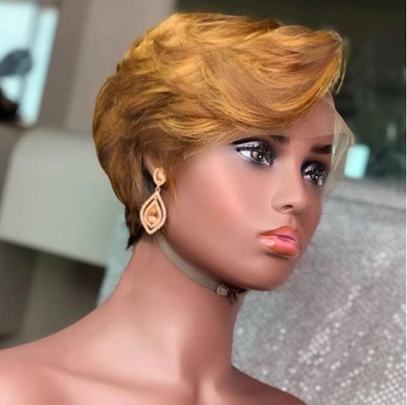 Pixie Cut Colored Short Human Hair Wavy Wig 27 Bob Ombre Honey Etsy