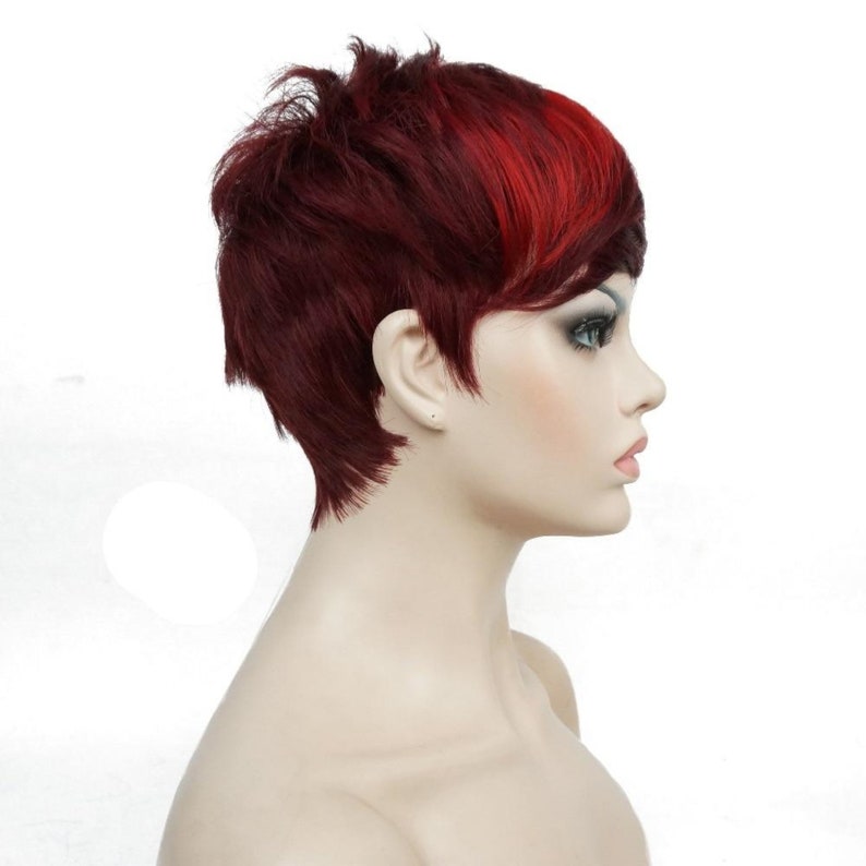 Pixie Cut Red Black Synthetic Wigs Etsy