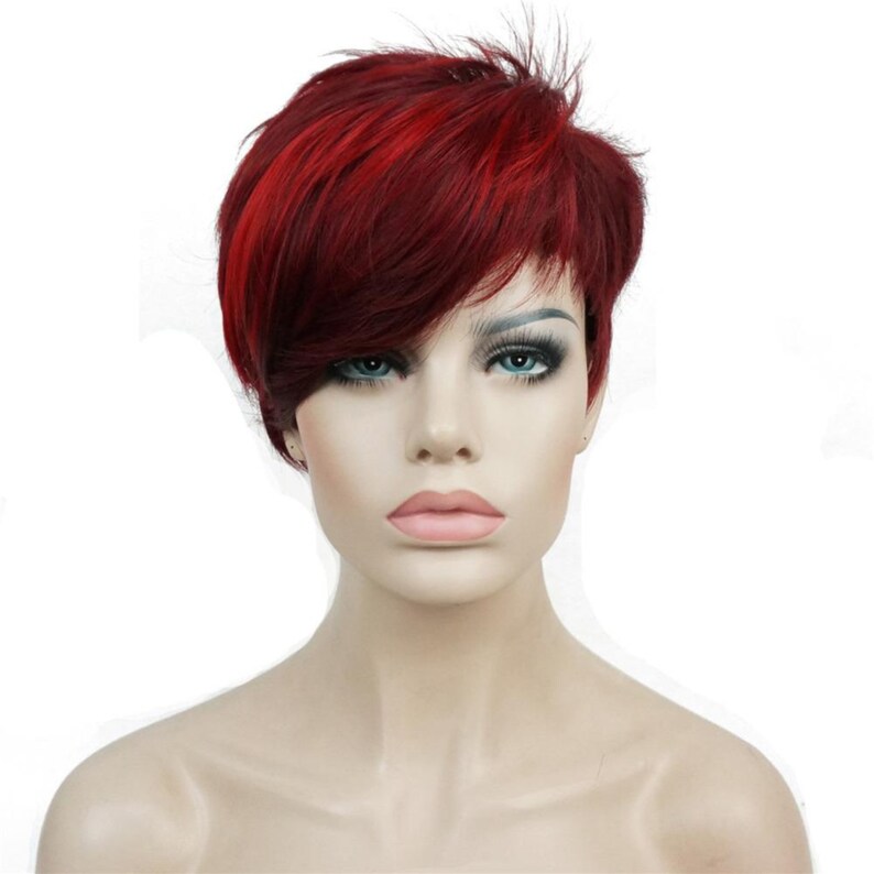 Pixie Cut Red Black Synthetic Wigs Etsy