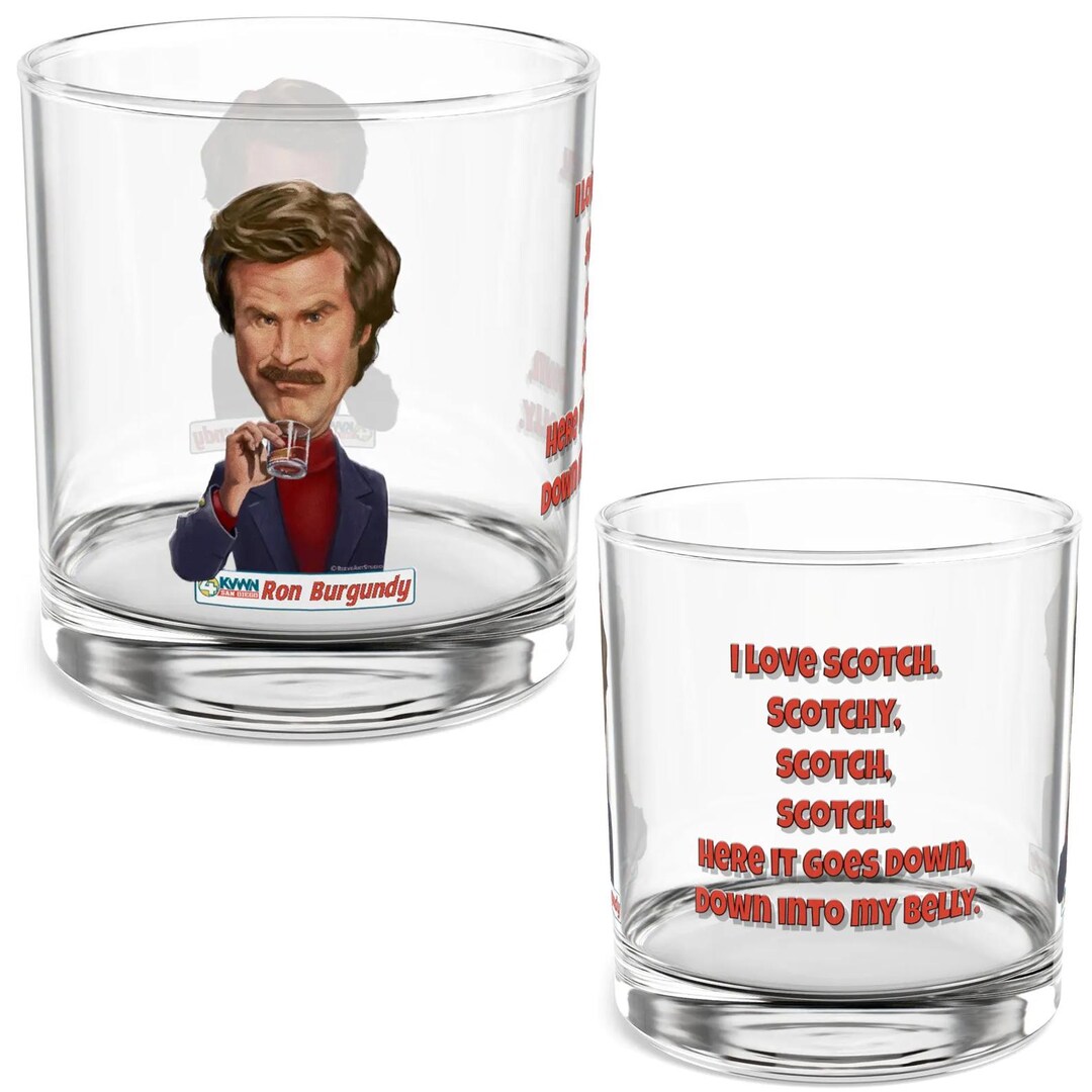 Ron Burgundy "scotchy" Rocks Glass, 10oz - Anchorman, I Love Scotch ...