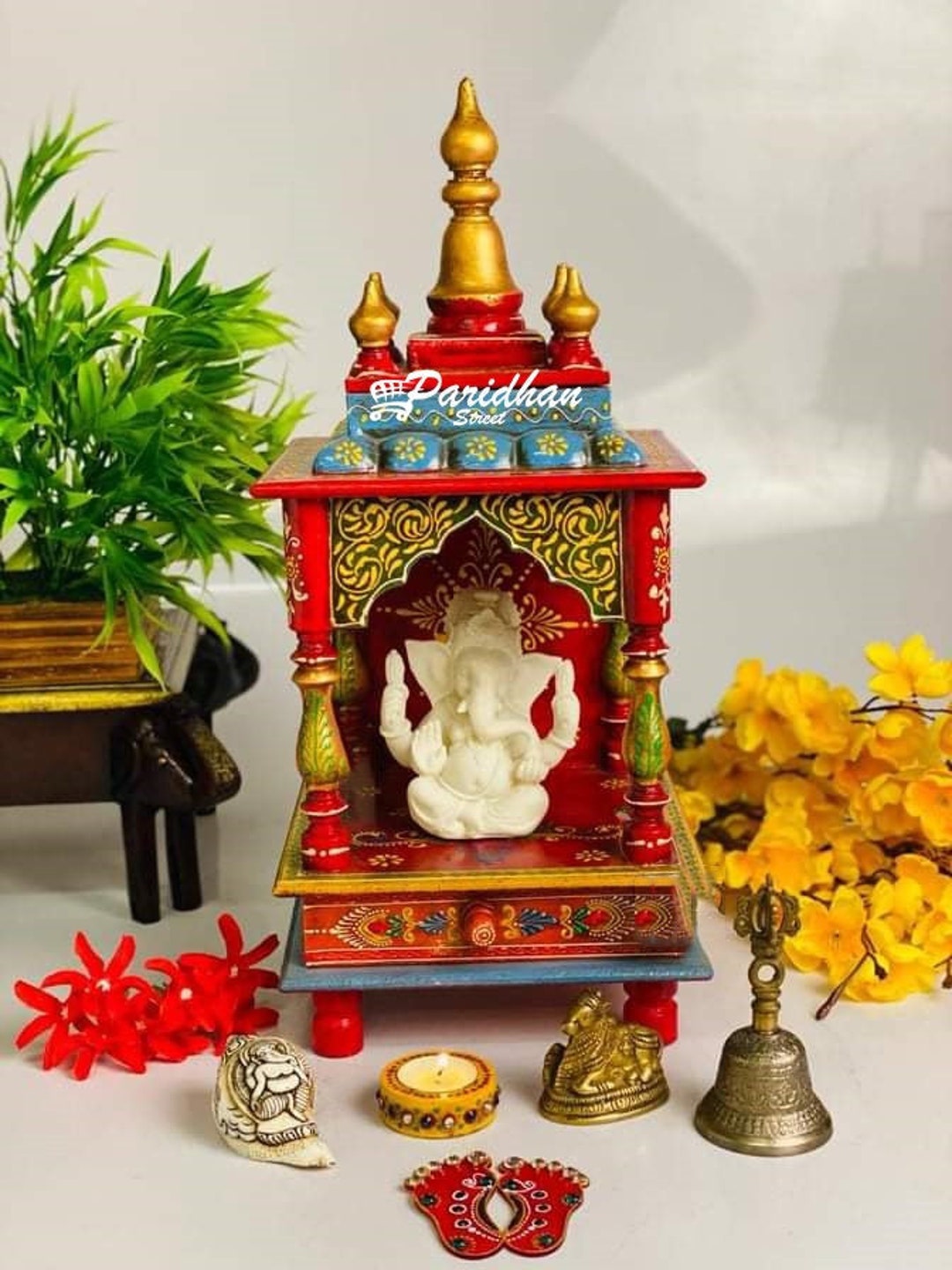 18 Inches Hand Painted Wooden Temple for Home/office-wooden Indian ...