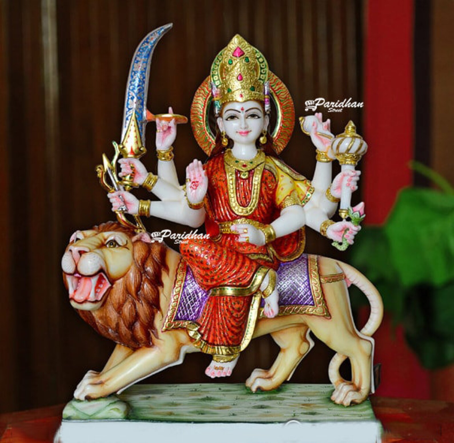 Durga Ma Idol for Home-white Painted Marble Bengali Durga-marble Durga ...