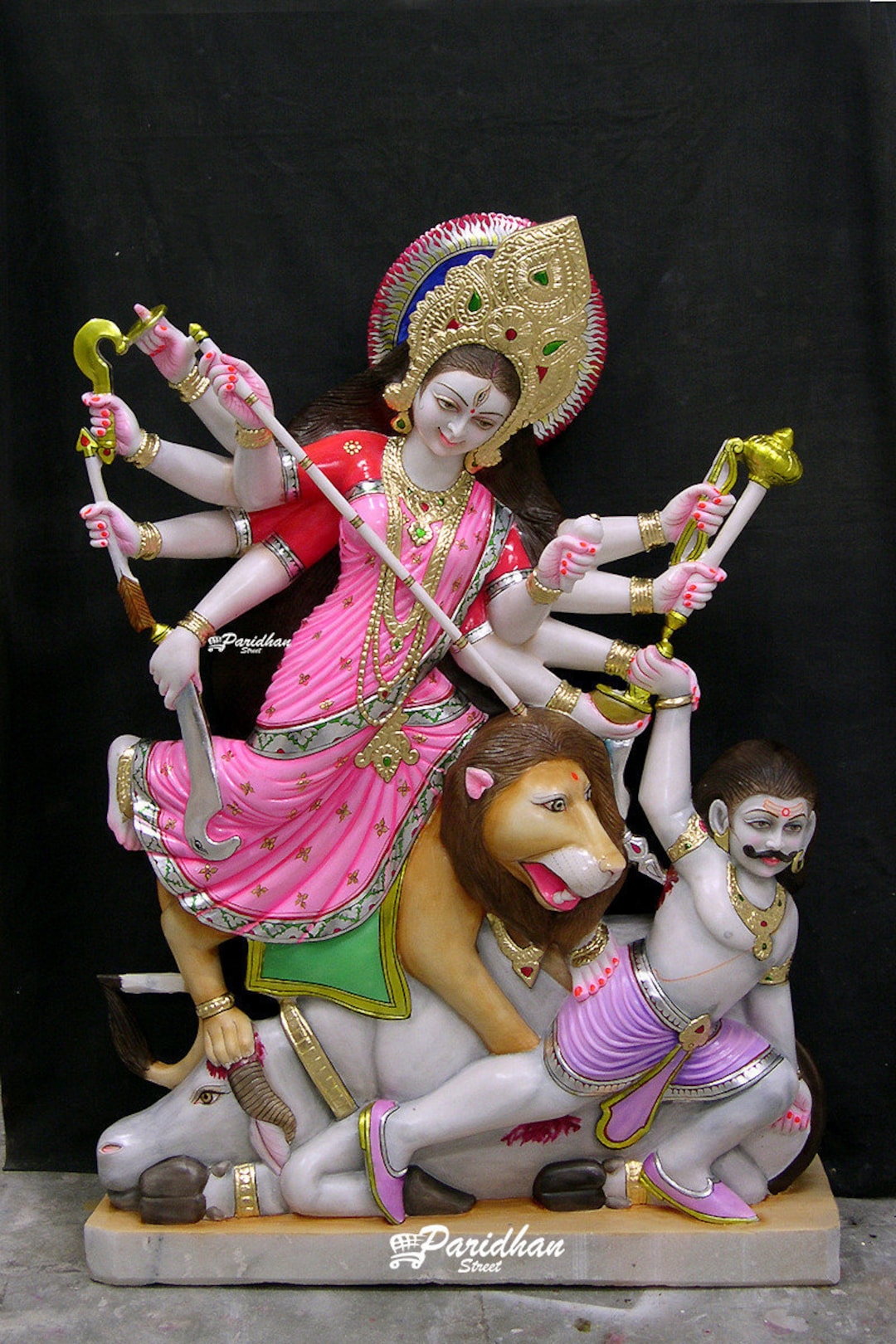 Durga Ma Mahishasura Mardini Idol Home Temple -white Painted Marble ...