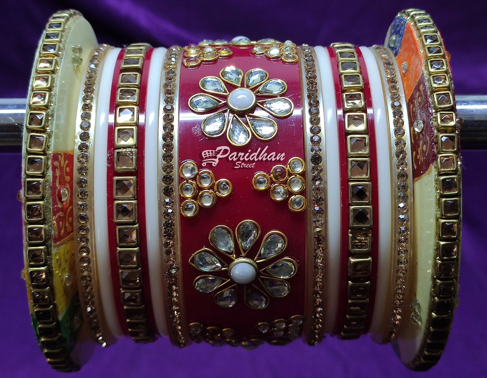 Red Flower Wedding Chuda-punjabi Chura-bridal Red Kundan - Etsy