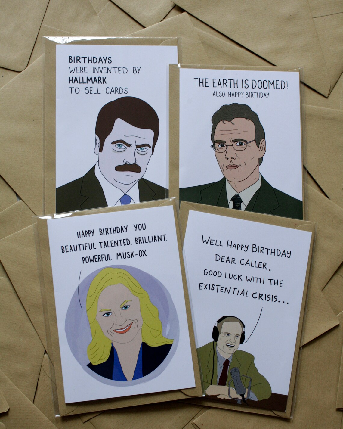Ron Swanson 'birthdays Were Invented by Hallmark' Illustrated Card ...