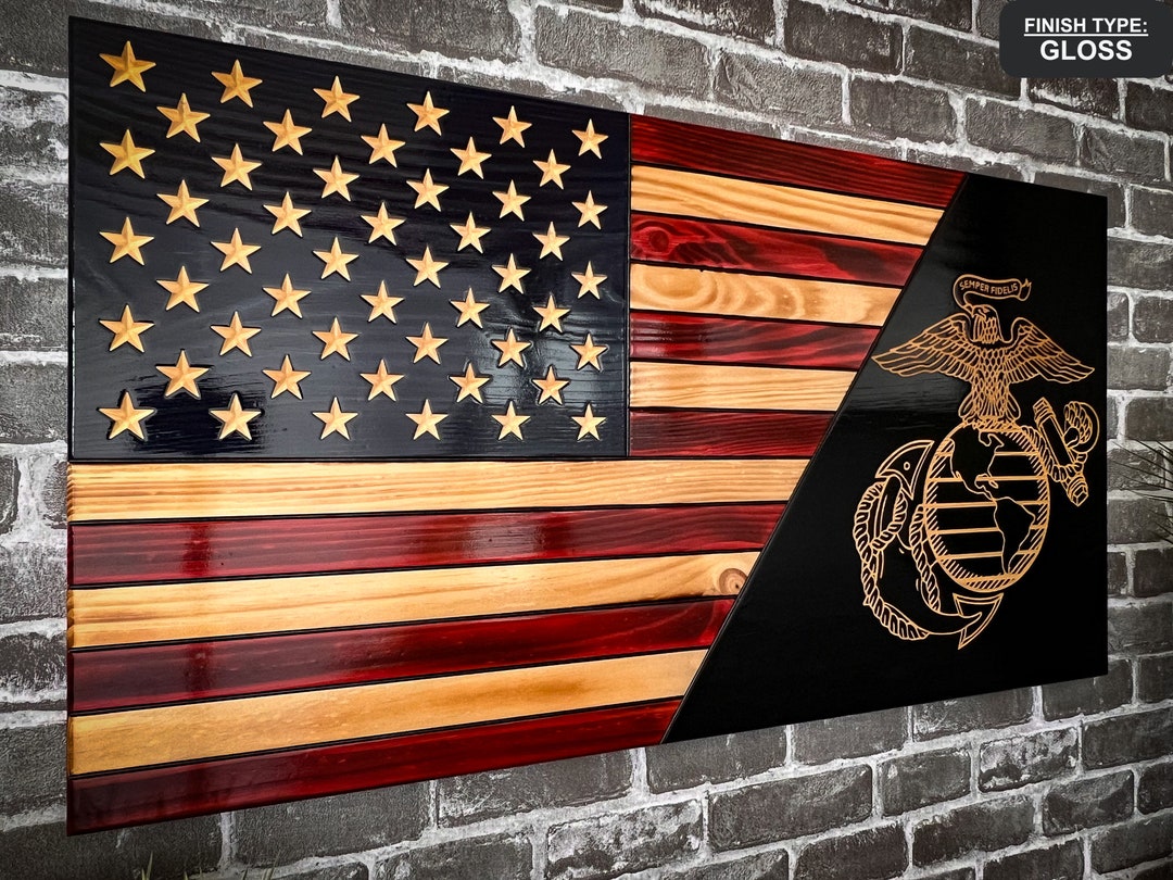 USMC Wooden Flag Eagle Globe Anchor licensed, Marine Corps, Charred ...