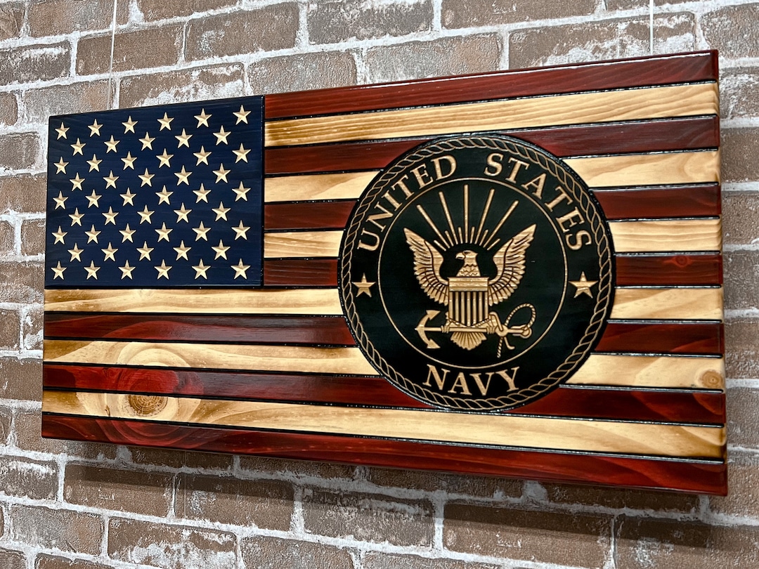 Navy Wooden Flag, Round USA Flag With Seal, Patriotic, Dad, Son ...
