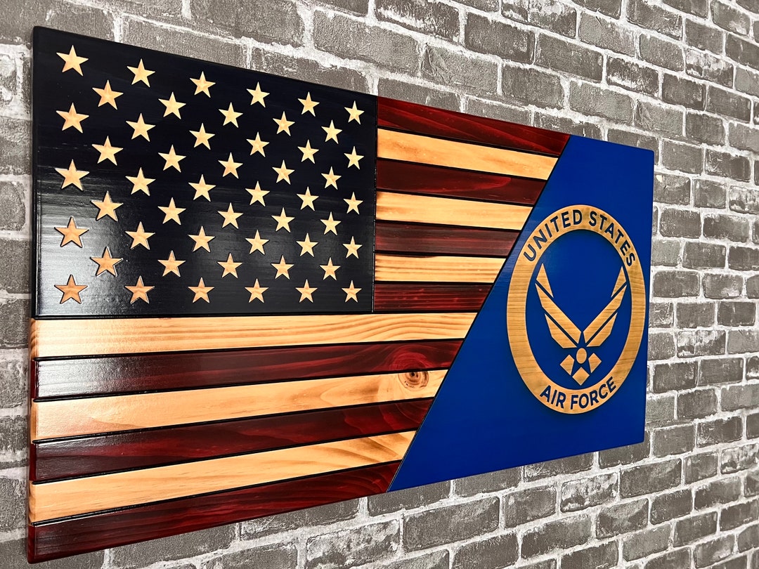Air Force Wooden Flag, Split USA Flag With Wings, Charred, Patriotic ...