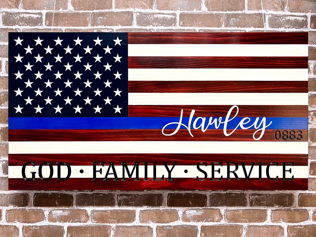 Custom Police Flag With Badge & Name - Thin Blue Line Officer Tribute ...