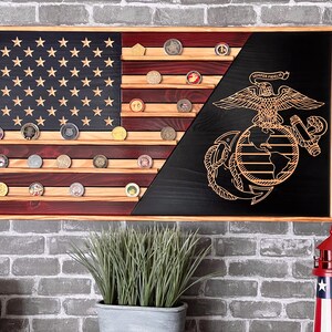 EGA Challenge Coin Holder, Rustic American Flag, Marines, Wall Art ...