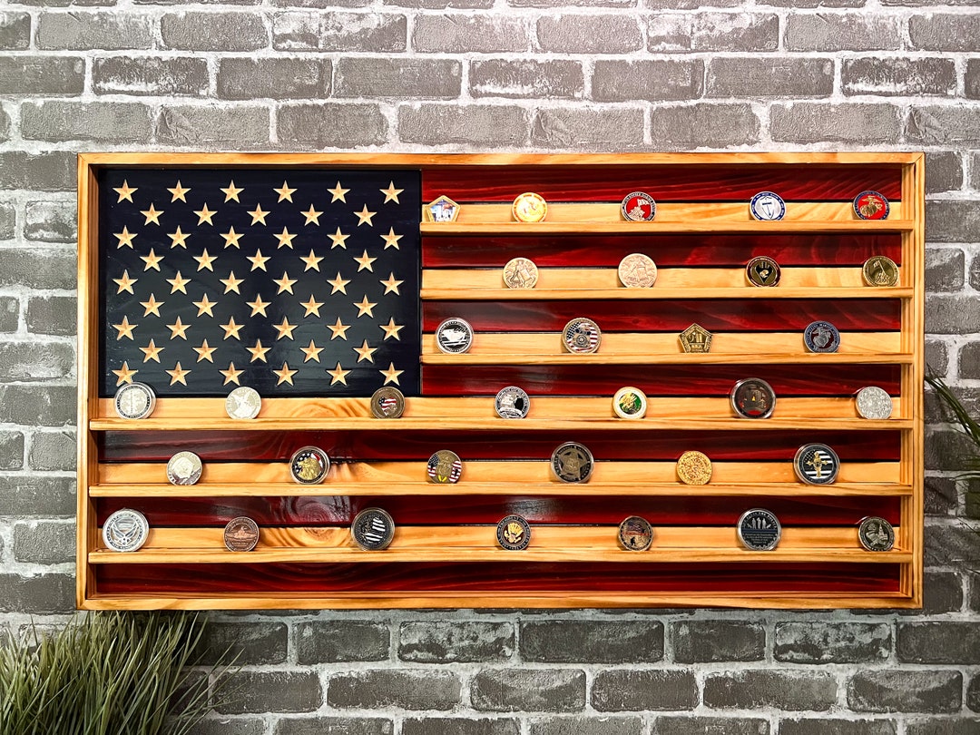 Challenge Coin Holder, Rustic American Flag, Patriotic, Wall Art ...