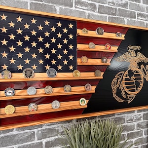 EGA Challenge Coin Holder, Rustic American Flag, Marines, Wall Art ...