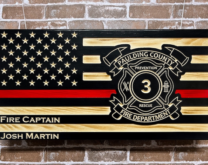 Personalized Fireman Flag, Fire Chief, Wooden Flag, Engraved Flag, Fire ...