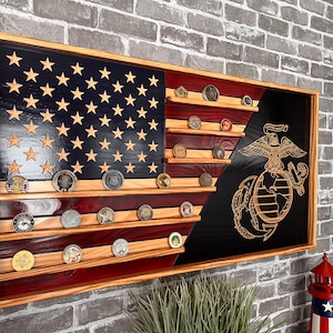 EGA Challenge Coin Holder, Rustic American Flag, Marines, Wall Art ...