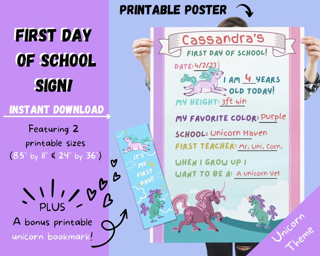 Unicorn First Day of School Printable Magic Sign Kids Downloadable ...