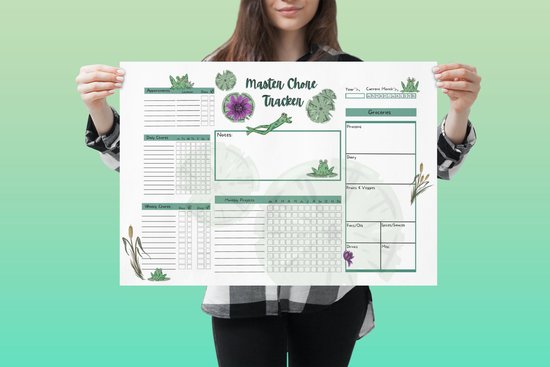 Printable Cleaning Schedule Chores Green Frogs Theme Checklist Task ...