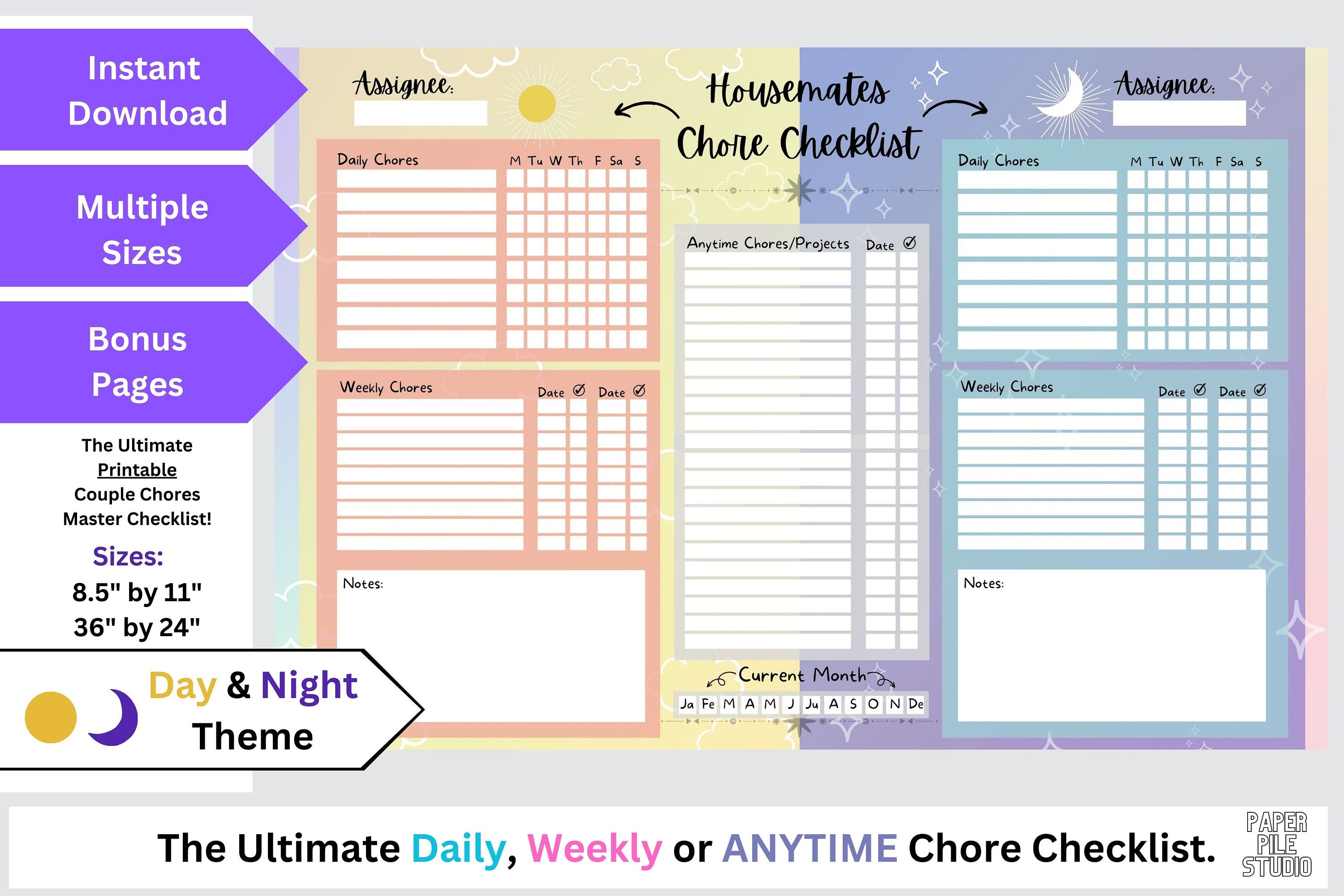 Printable Housemates Chores Cleaning Checklist Day/night Theme - Etsy