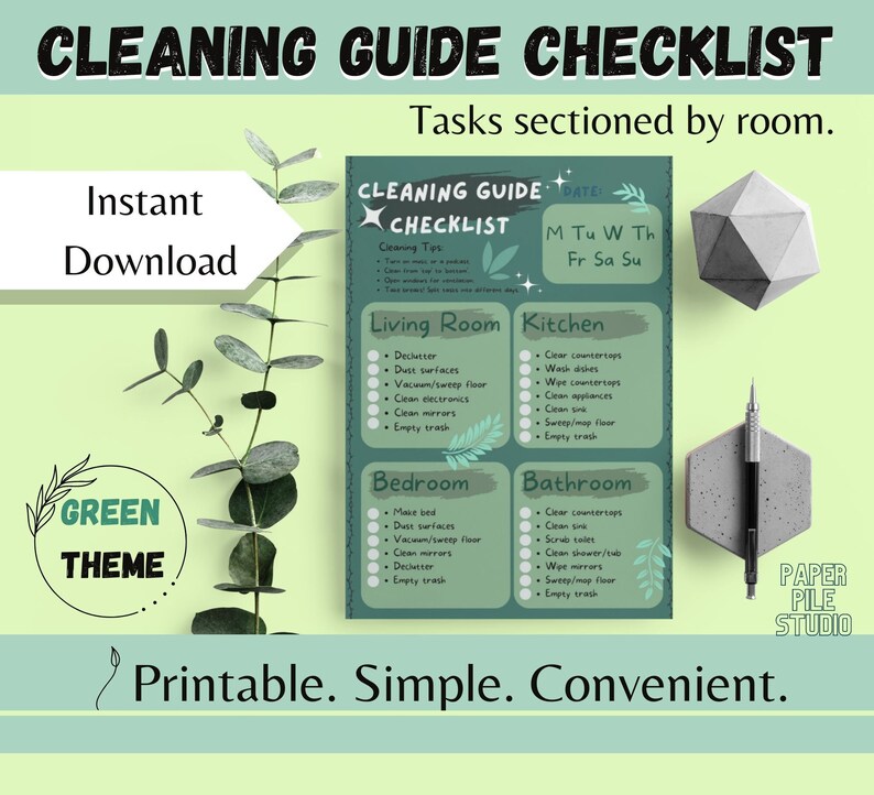 Simple Cleaning Checklist Task Guide by Room | Task Tracking Assistance ...