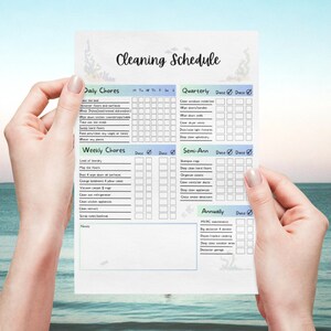 Printable Cleaning Schedule Checklist Beach Ocean Theme | Daily Weekly ...
