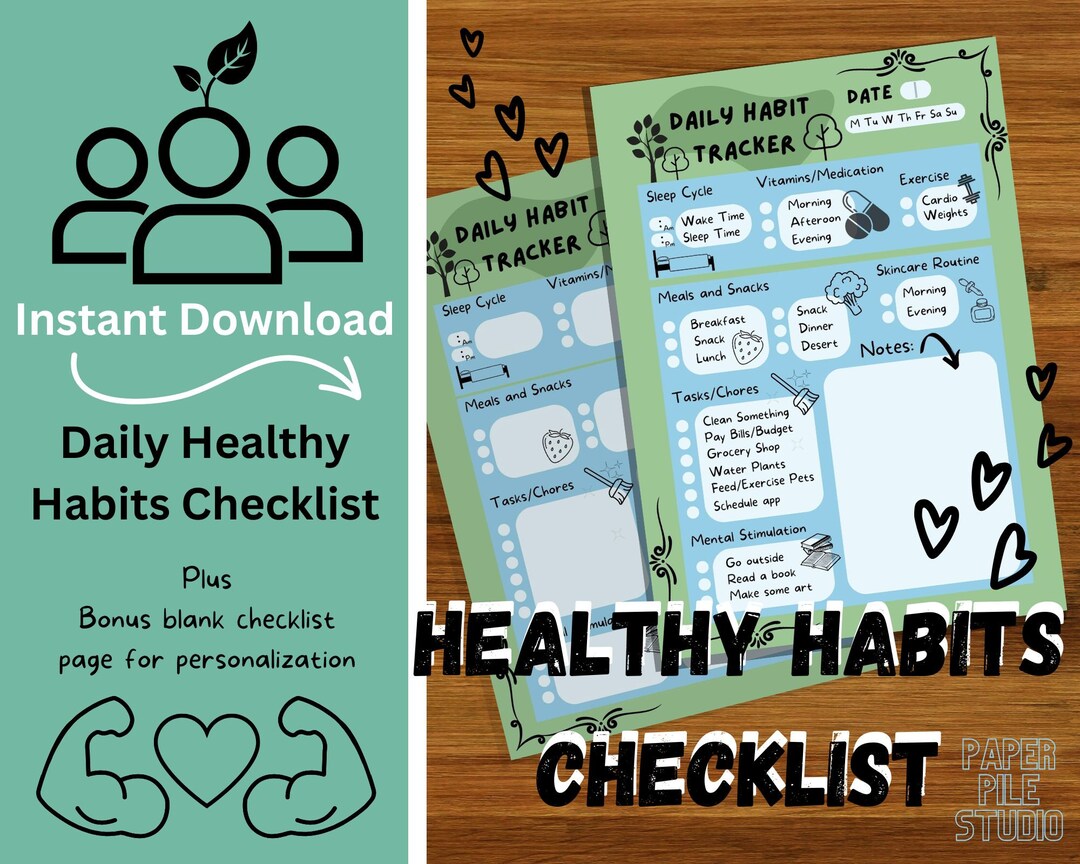 Daily Habits Tracker Checklist | Healthy Routine Assistance Log ...