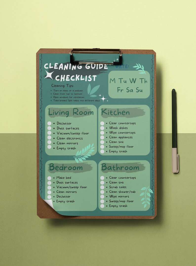 Simple Cleaning Checklist Task Guide by Room | Task Tracking Assistance ...