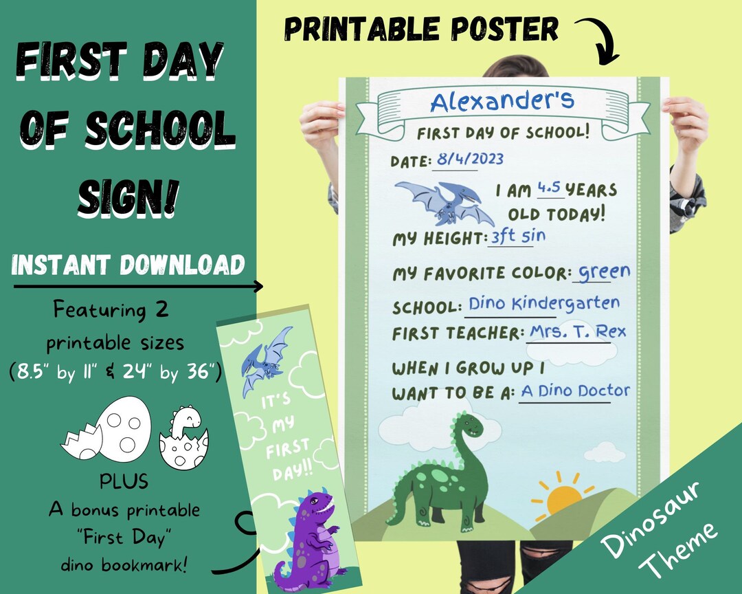 Dino First Day of School Printable Sign | Kids Downloadable Milestones ...