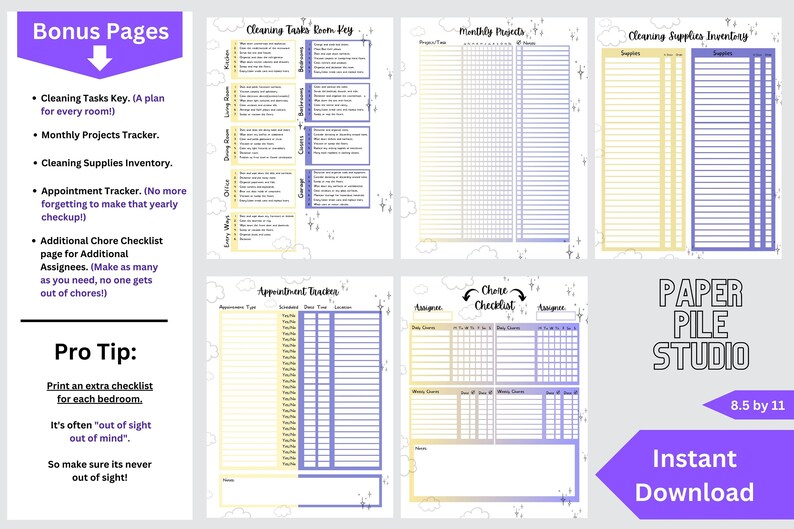 Printable Housemates Chores Cleaning Checklist Day/night Theme | House ...