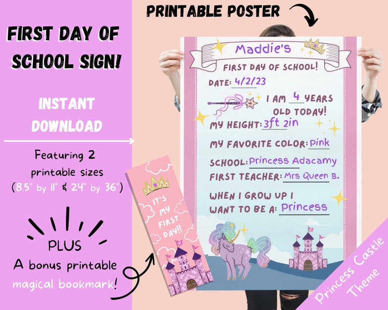 Princess First Day of School Printable Castle Sign | Kids Downloadable ...