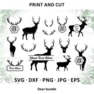 Deer Bundle Svg, Png. Deer Monogram Svg. Christmas Deer Head Svg ...