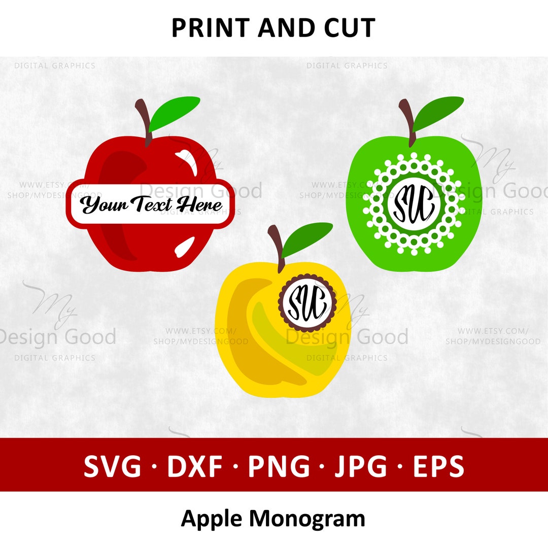 Apple Monogram SVG, Three Apples Clipart EPS. Autumn Holiday and School ...