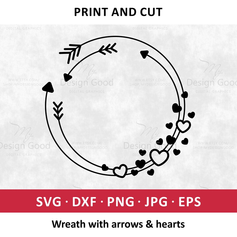 Heart Wreath Svg SVG. Arrow Wreath Svg. Frame With Heart & Arrow Svg ...