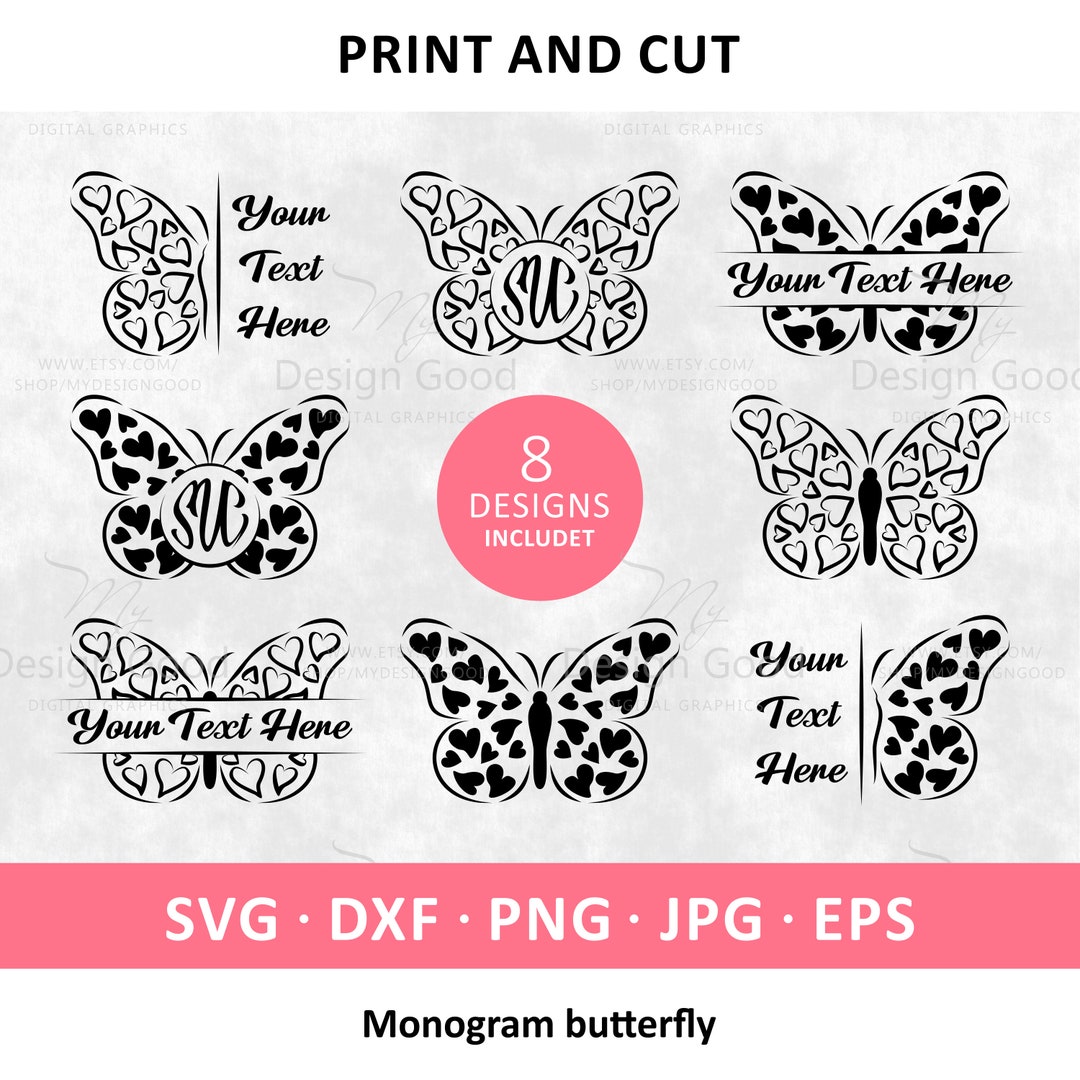 Butterfly Monogram SVG. Monogram Bundle Svg, Butterfly With Hearts Svg ...