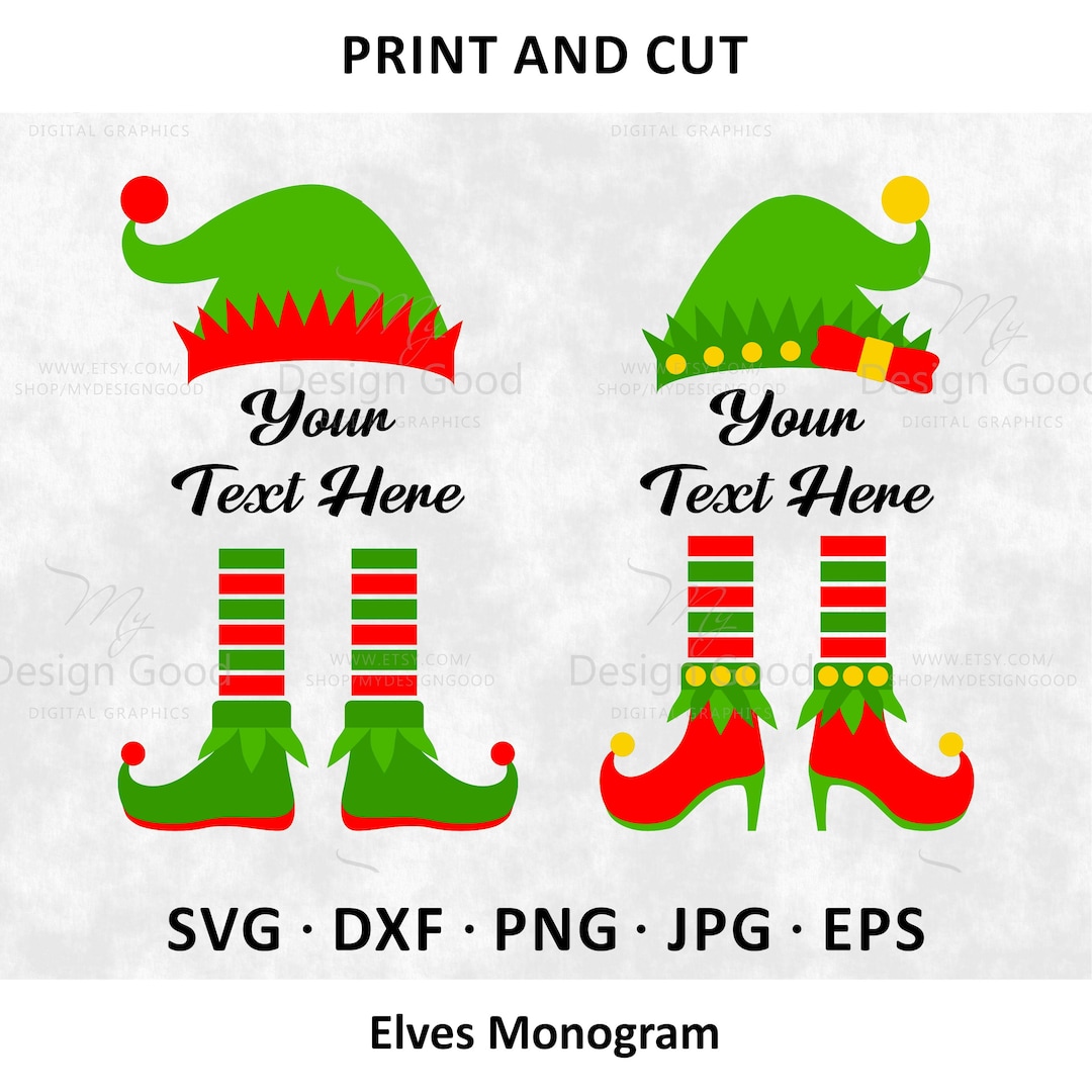 Elf SVG PNG EPS. Boy & Girl Elves Monogram Svg. Elf Hat Design Shirt ...