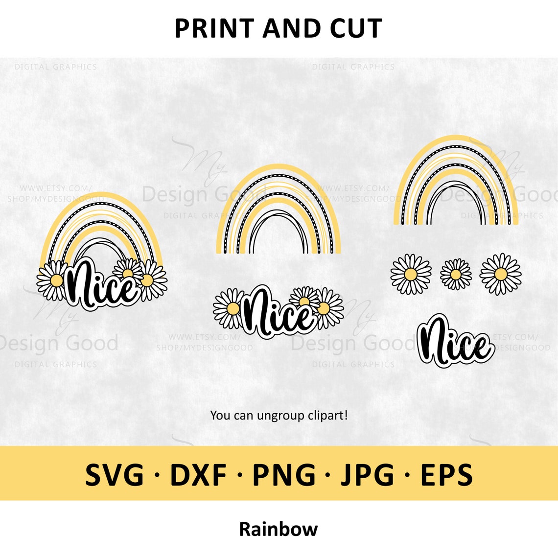 Rainbow Daisy svg Rainbow with flowers Yellow color rainbow | Etsy