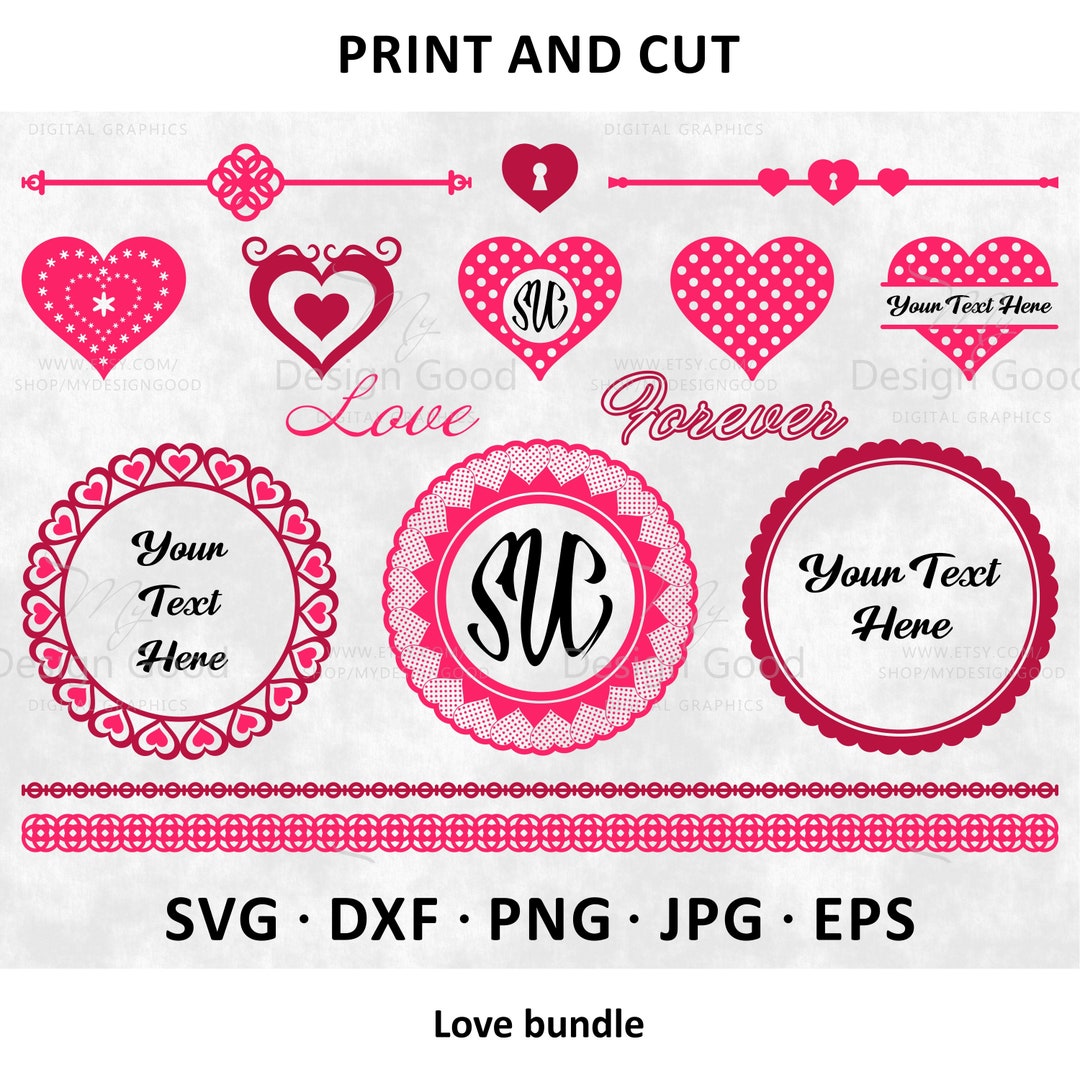 Hearts Monogram Svg, Valentine's Day SVG, Frame Love Forever, Bundle ...