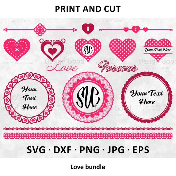 Hearts Monogram Svg Valentine's Day SVG Frame Love - Etsy